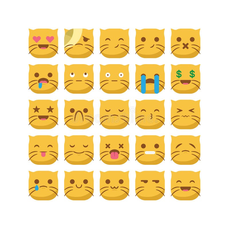 Cat Emojis Emoticon Smiley Set Cute Vector Isolated Stock Vector ...