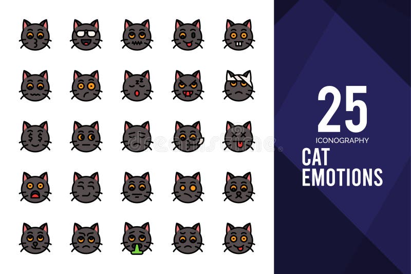 25 Cat Emotions Flat Icon Pack. Vector Illustration Stock Vector ...