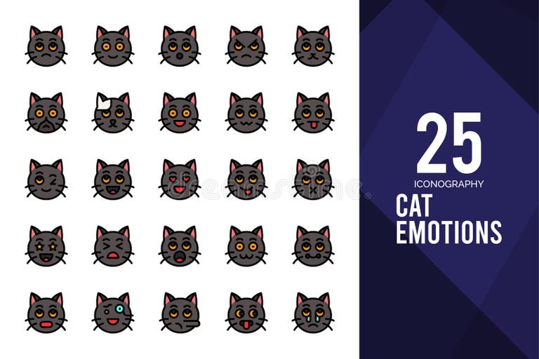 25 Cat Emotions Flat Icon Pack. Vector Illustration Stock Vector ...