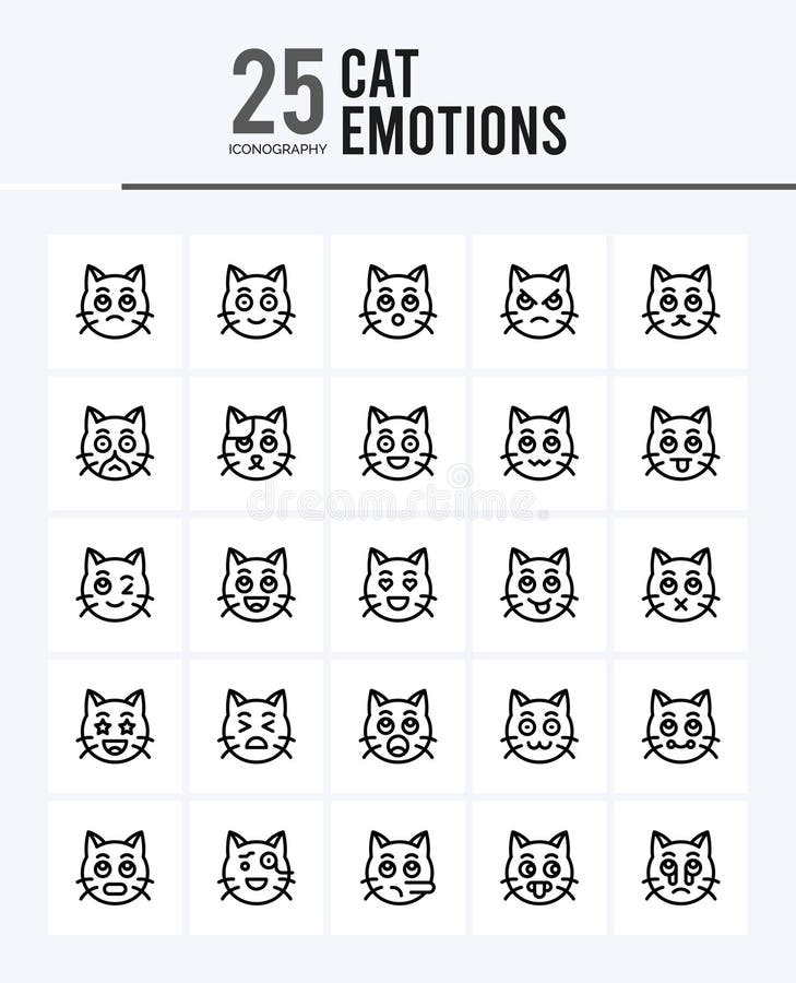 25 Cat Emotions Outline Icons Pack Vector Illustration Stock Vector ...