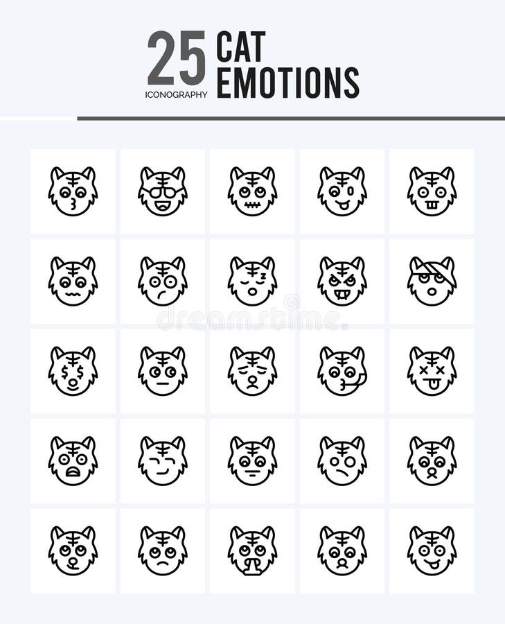 25 Cat Emotions Outline Icons Pack Vector Illustration Stock Vector ...