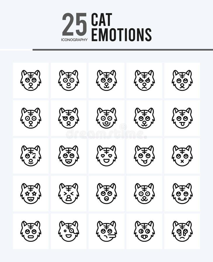 25 Cat Emotions Outline Icons Pack Vector Illustration Stock Vector ...