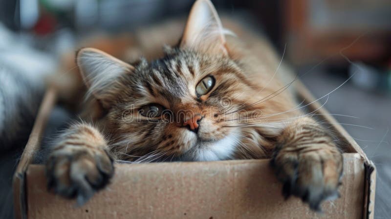 Cat in an empty pack box stock photo. Image of post - 339970694