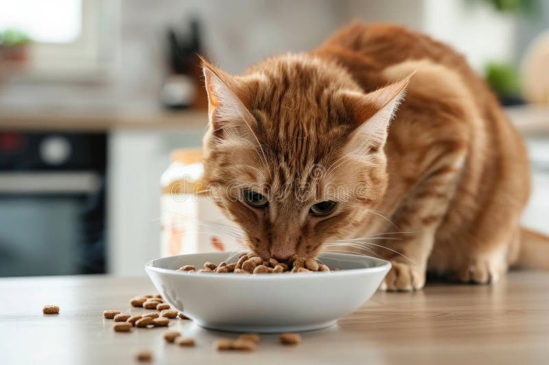 A Cat Enjoying a Bowl of Nutritious, Plant-based Cat Food Stock ...