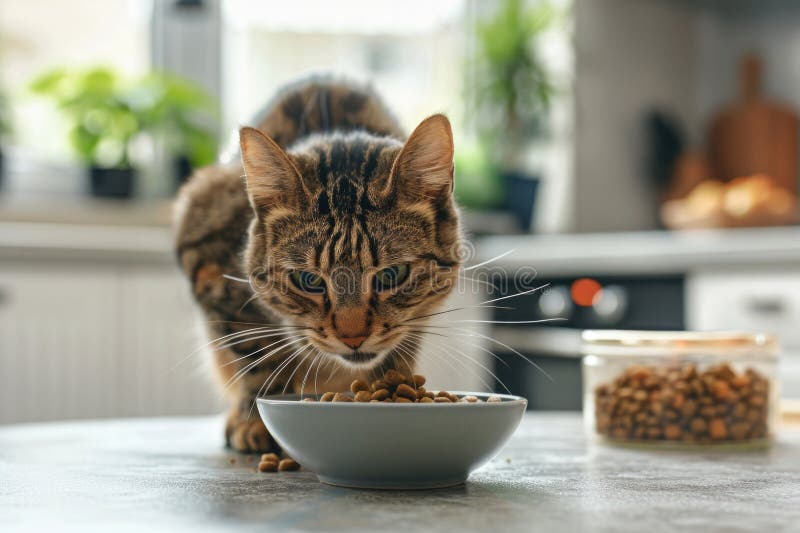 A Cat Enjoying a Bowl of Nutritious, Plant-based Cat Food Stock ...