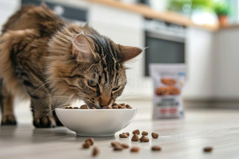 A Cat Enjoying a Bowl of Nutritious, Plant-based Cat Food Stock ...