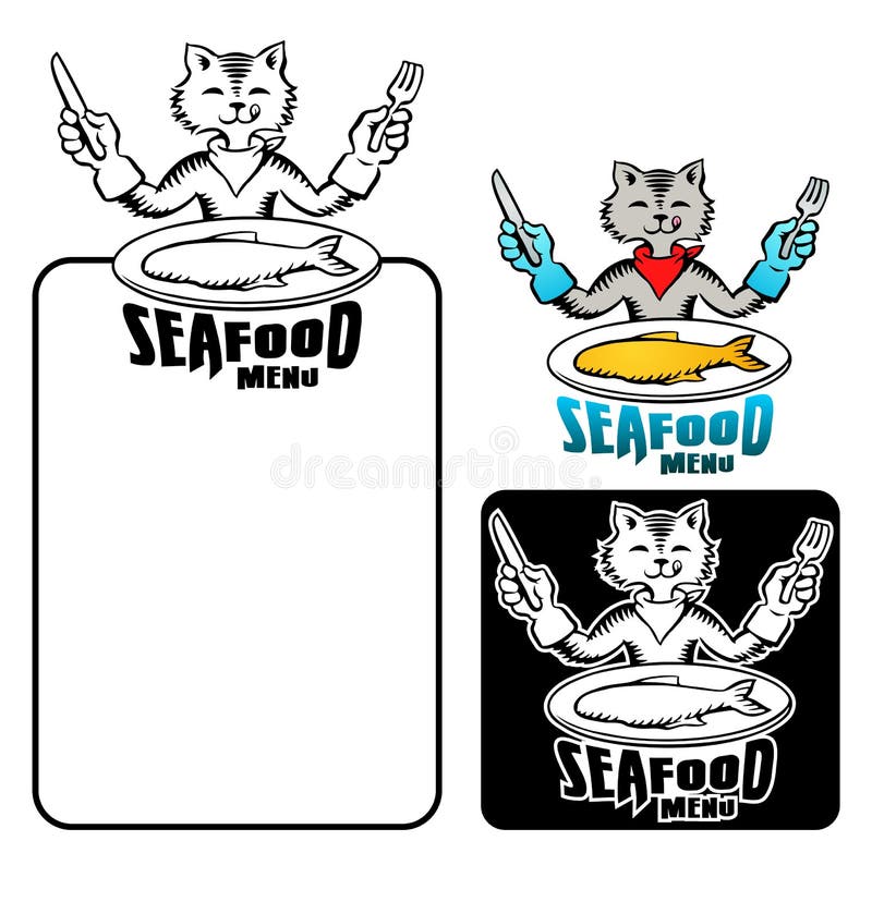 Cat Enjoying Seafood, Menu Design Stock Vector - Illustration of border ...