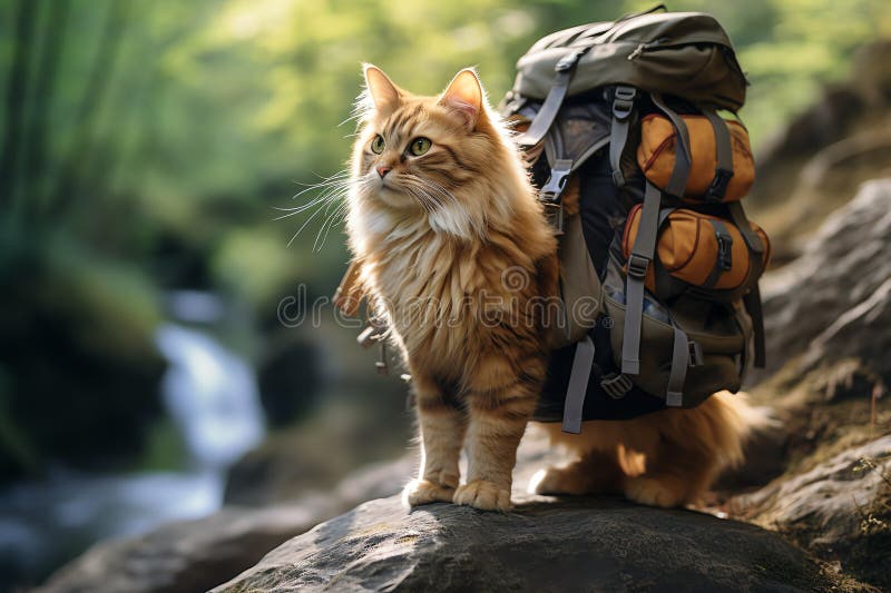Cat Equipped with Hiking Boots and a Backpack Beautiful Nature Wonder ...