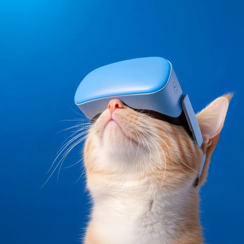 Cat Experiences Virtual Reality with Headset in Playful Setting Stock ...