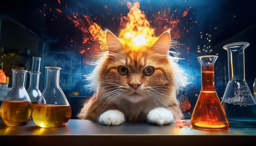 A Cat Exploding during a Scientific Experiment Stock Illustration ...