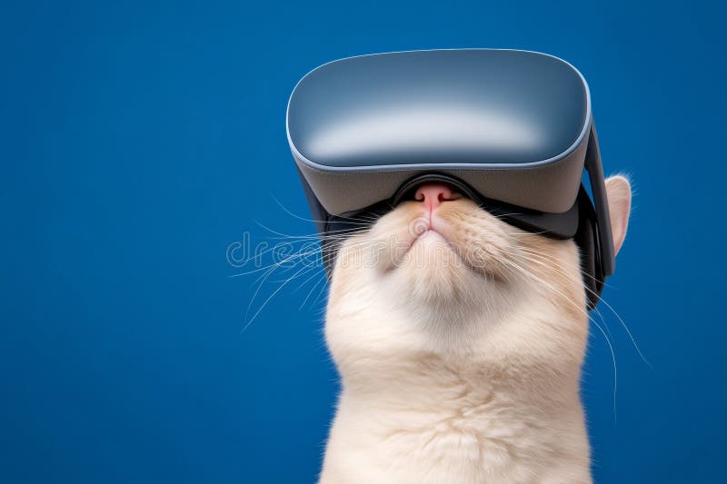Cat Exploring Virtual Reality Experience with Headset Stock ...