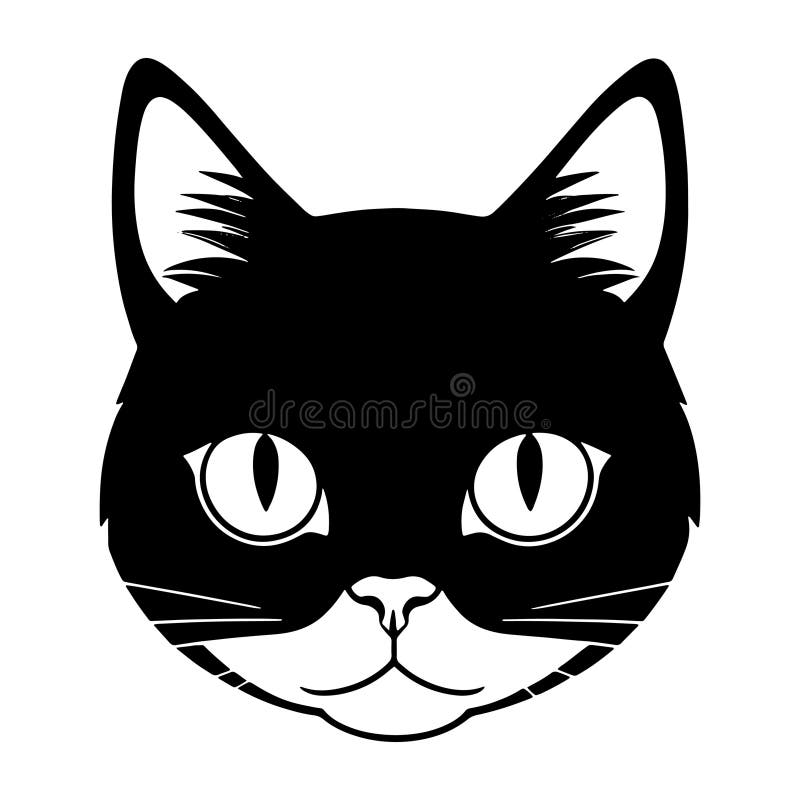 Cat Face Black and White Vector Illustration Stock Illustration ...