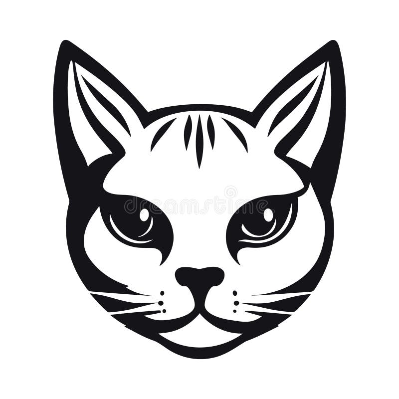 Cat Face Icon, Happy Kitty Head Silhouette Stock Vector - Illustration ...