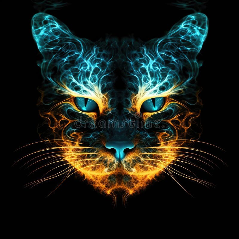 Cat Face Shape in Fire on Black Background. Generative AI Stock ...
