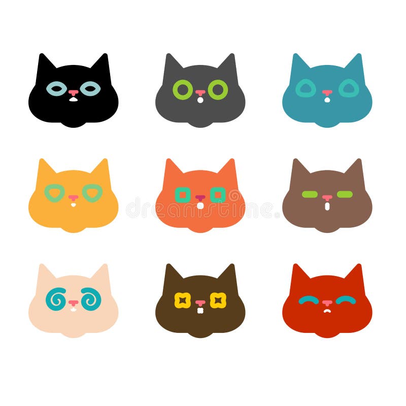 Cat Faces Set. Cats Different Face Stock Vector - Illustration of kitty ...