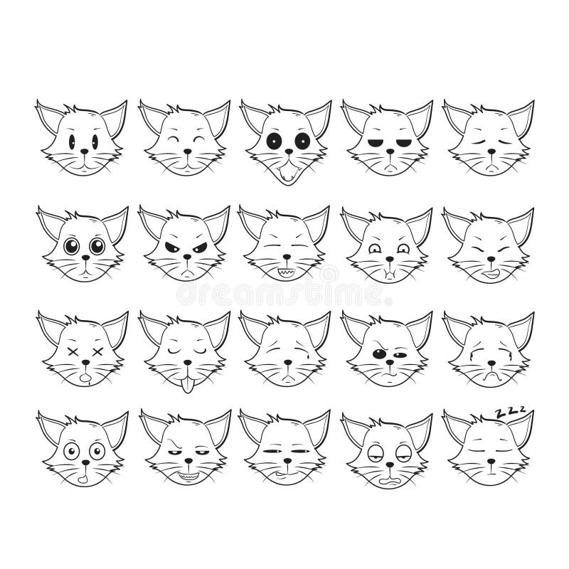 Cat Facial Expressions. Vector Illustration Decorative Design Stock ...