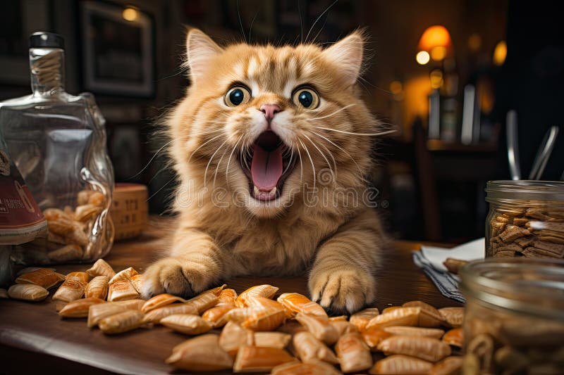 Cat with falling food stock image. Image of yawning - 287359475