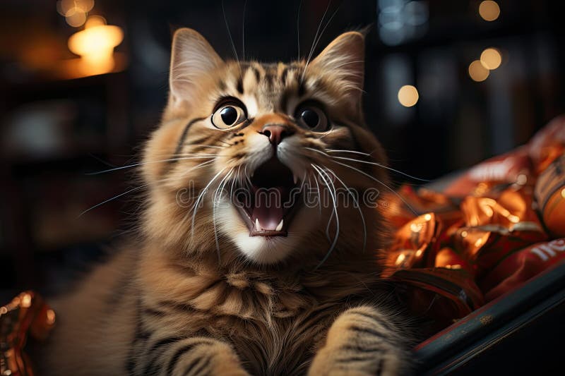 Cat with falling food stock photo. Image of animal, fluffy - 299060664