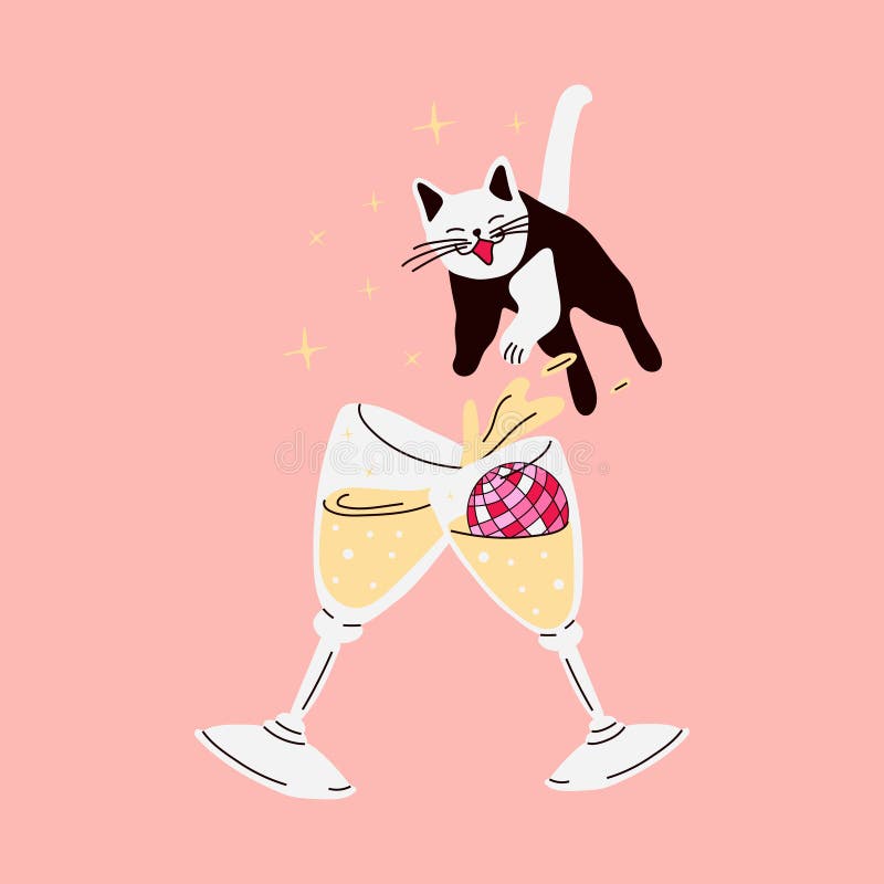 Cat Falling into a Glass of Champagne. Party Time Fun Stock ...