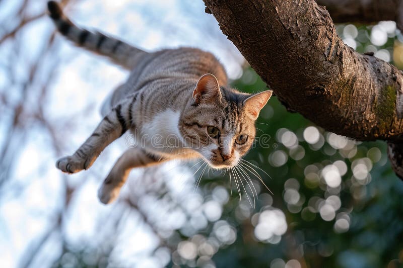 Cat Falling from a Tree. Generative AI Stock Illustration - Illustration of groomed, beautiful ...