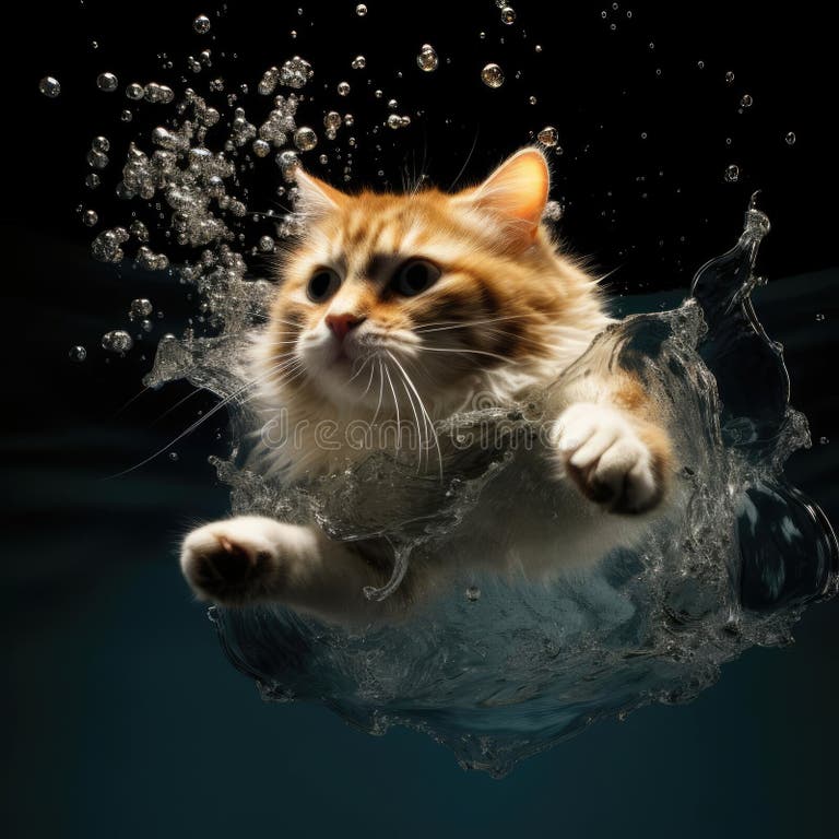 Cat Falling into the Water, Splash Stock Image - Image of drawing ...