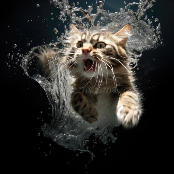 Cat Falling into the Water, Splash Stock Image - Image of character ...