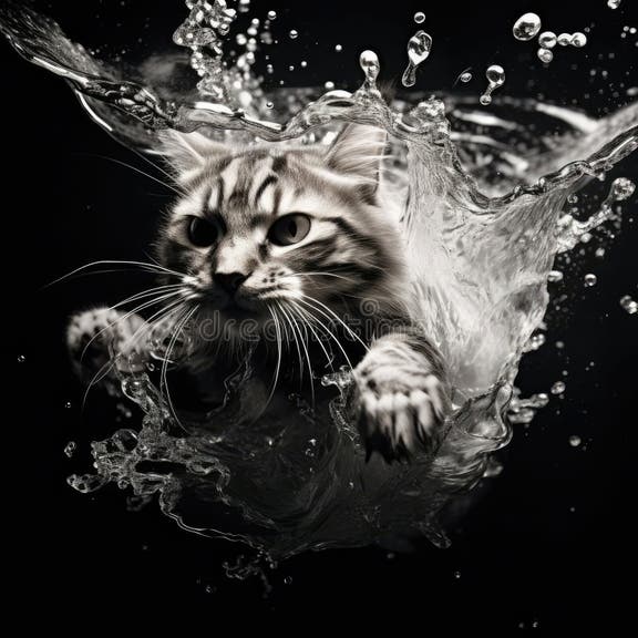 Cat Falling into the Water, Splash Stock Image - Image of feline, fresh ...