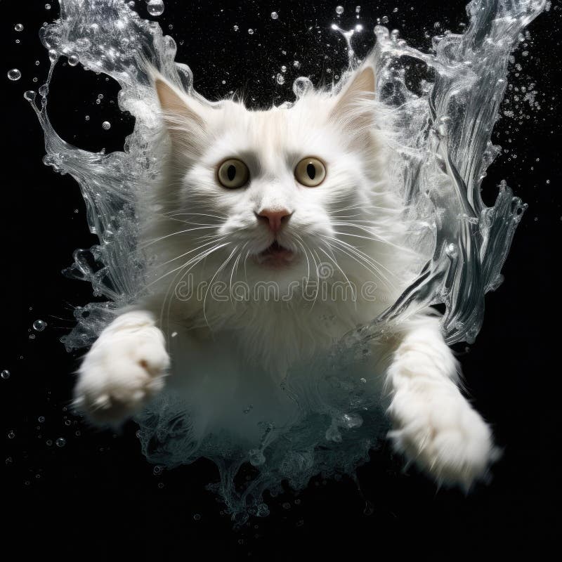 Cat Falling into the Water, Splash Stock Photo - Image of drawing ...