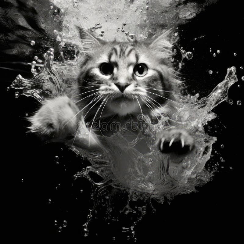 Cat Falling into the Water, Splash Stock Image - Image of character ...