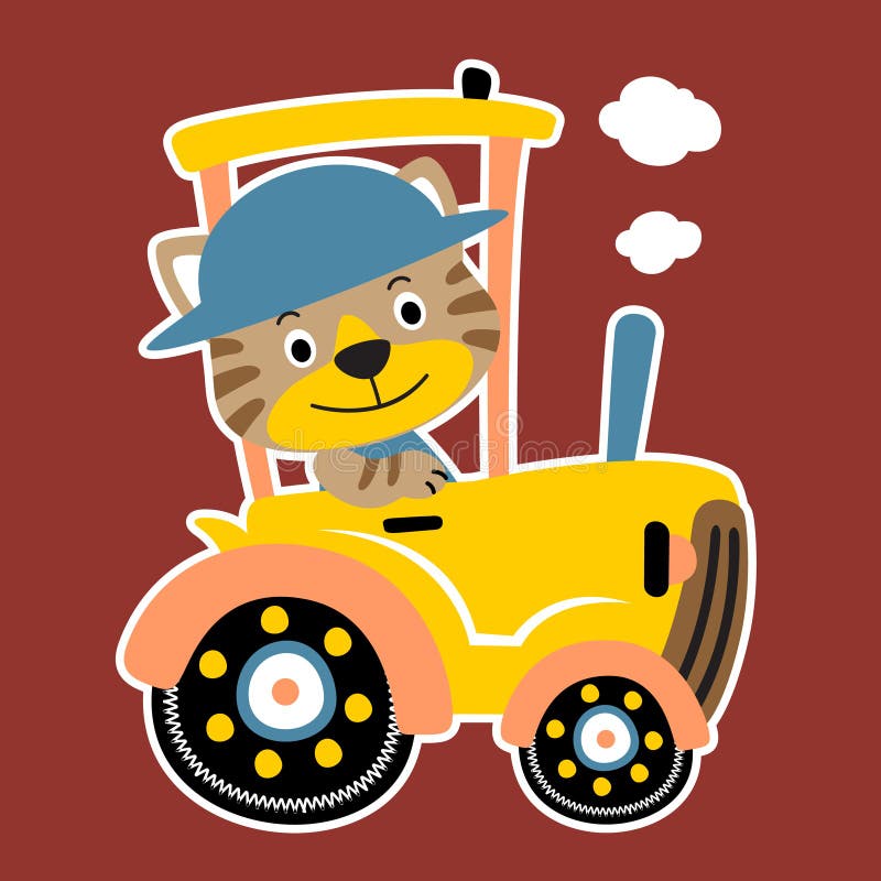 Cartoon of Funny Cat on Tractor Stock Vector - Illustration of farm ...