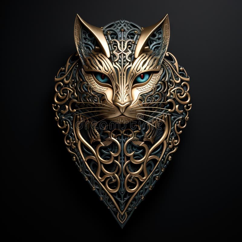 Cat Feline Medieval Shield Isolated on Black Background Generative AI ...