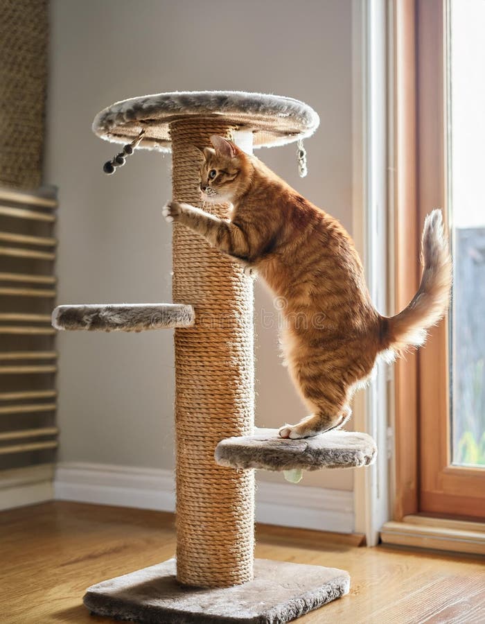 A Cat on a Feline Play Tower Stock Illustration - Illustration of ...