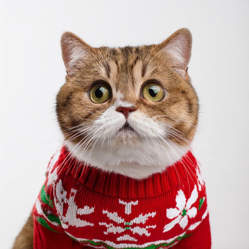 Cat in Festive Christmas Costumes on White Studio Background Ready for ...
