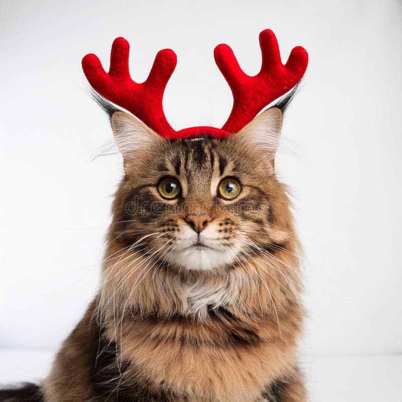 Cat in Festive Christmas Costumes on White Studio Background Ready for ...