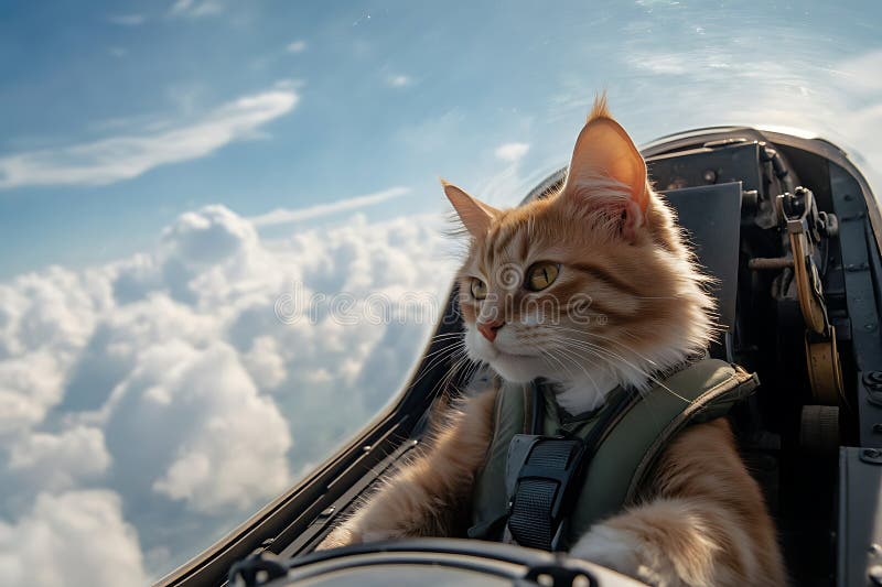 A Cat in a Fighter Jet Cockpit, Flying Above the Clouds Stock ...