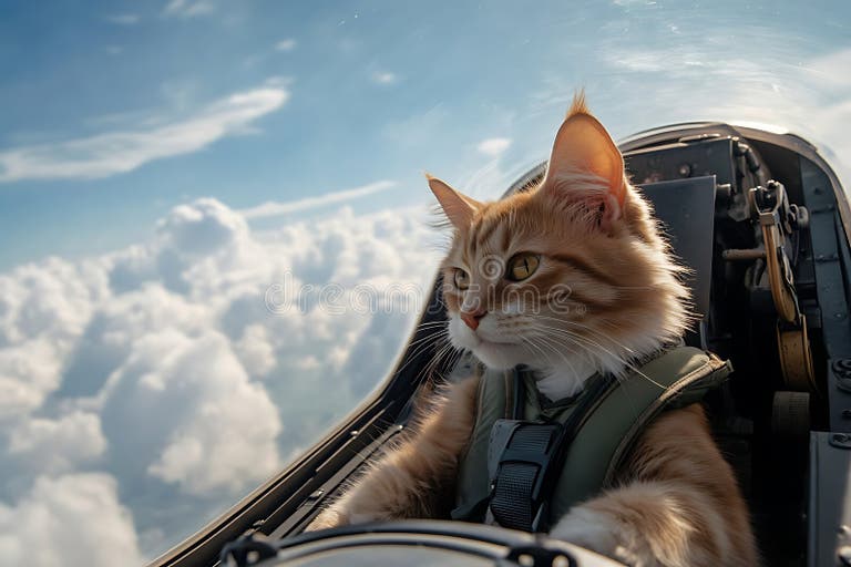 A Cat in a Fighter Jet Cockpit, Flying Above the Clouds Stock ...