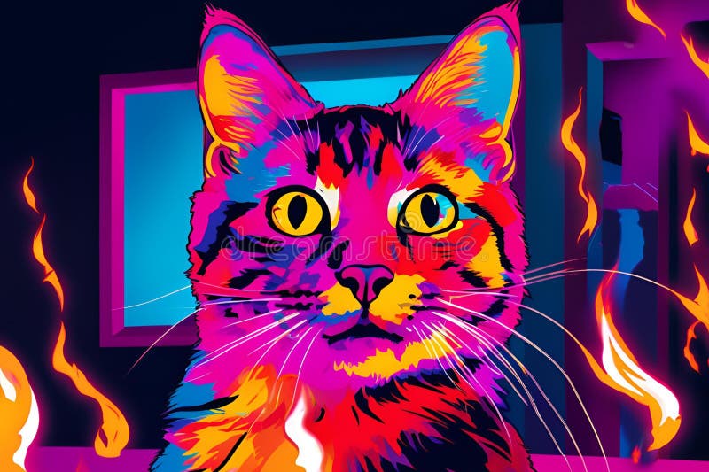 Cat in Fire Meme this is Fine Pinup Pop Art Retro Vector Illustration ...