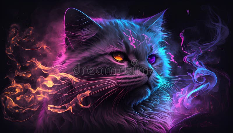 Cat in Fire and Smoke on a Black Background. Vector Illustration Stock ...
