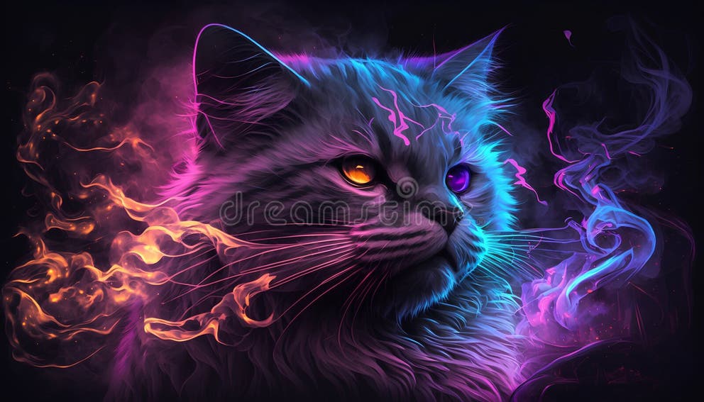 Cat in Fire and Smoke on a Black Background. Vector Illustration Stock ...