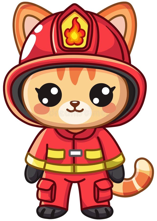 Cat Firefighter stock vector. Illustration of icon, kitty - 310540115