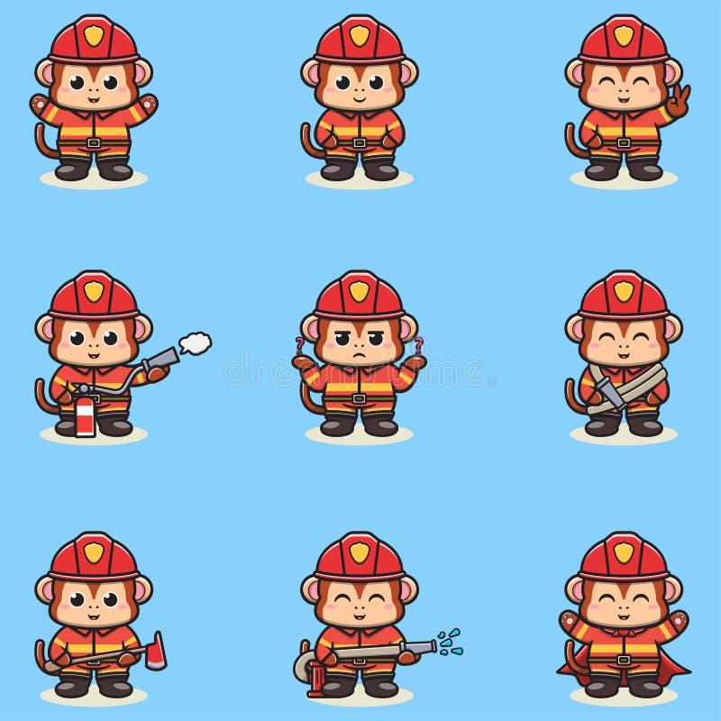 Monkey Cartoon with Firefighter Costume. Stock Vector - Illustration of ...