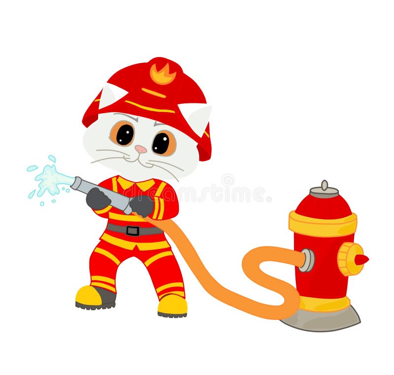 Cat in Firefighter with a Hose Connected To a Hydrant Stock Photo ...