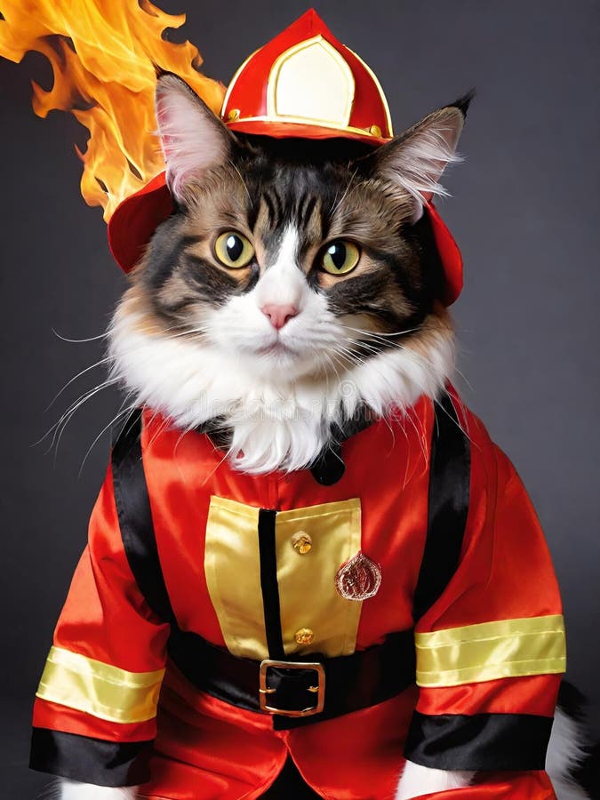 Cat in a fireman costume stock illustration. Illustration of ...