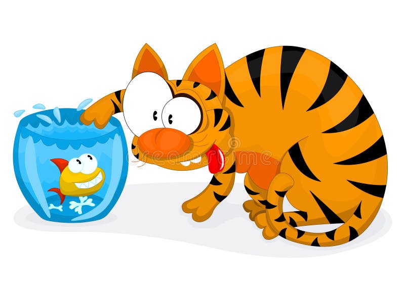 Cat and fish stock vector. Illustration of tank, cartoon - 11377339
