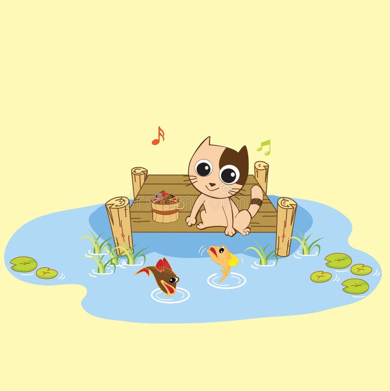Funny Cat Cartoon Fishing In The River Stock Illustration ...