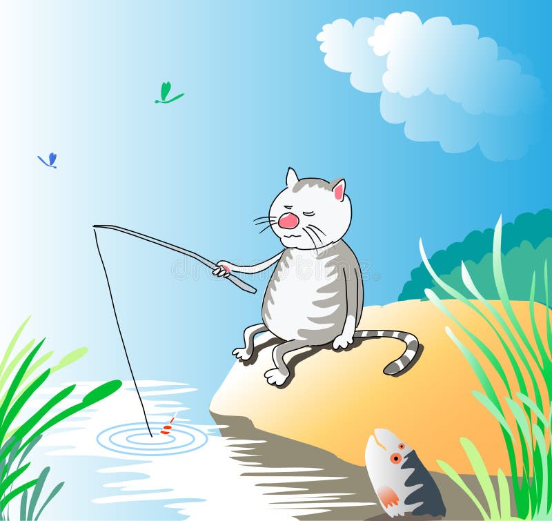 Cat fishing stock vector. Illustration of recreation - 55386731