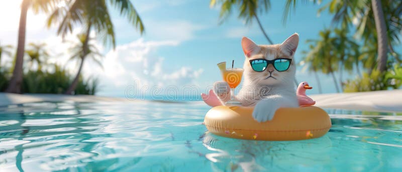 Cat with Float and Sunglasses Stock Illustration - Illustration of ...