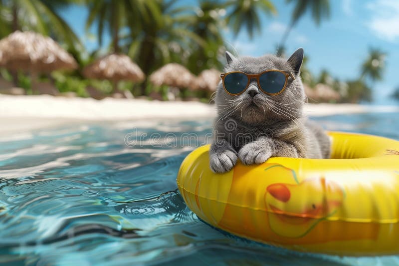 Cat with Float and Sunglasses Stock Image - Image of holiday, kitty ...