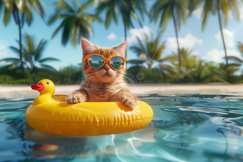 Cat with Float and Sunglasses Stock Image - Image of colorful, baby ...