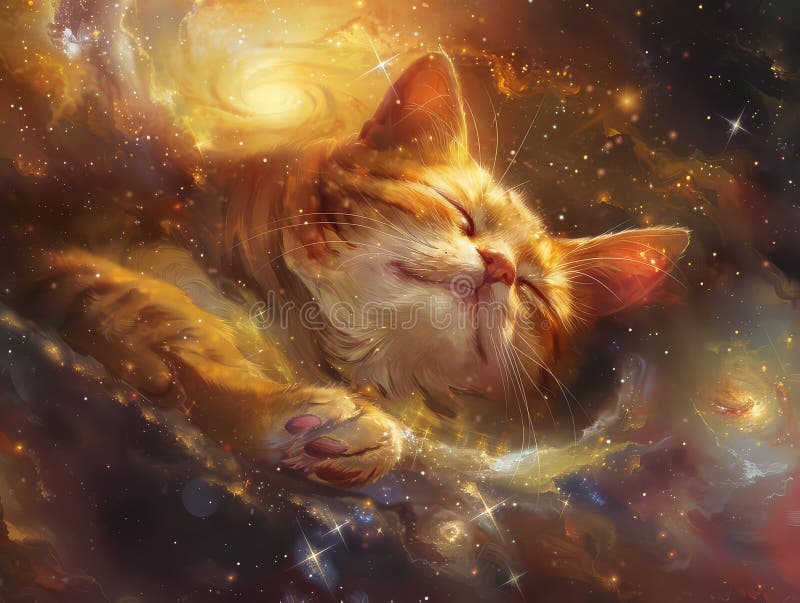 A Cat Floating in a Starry Nebula Stock Illustration - Illustration of ...